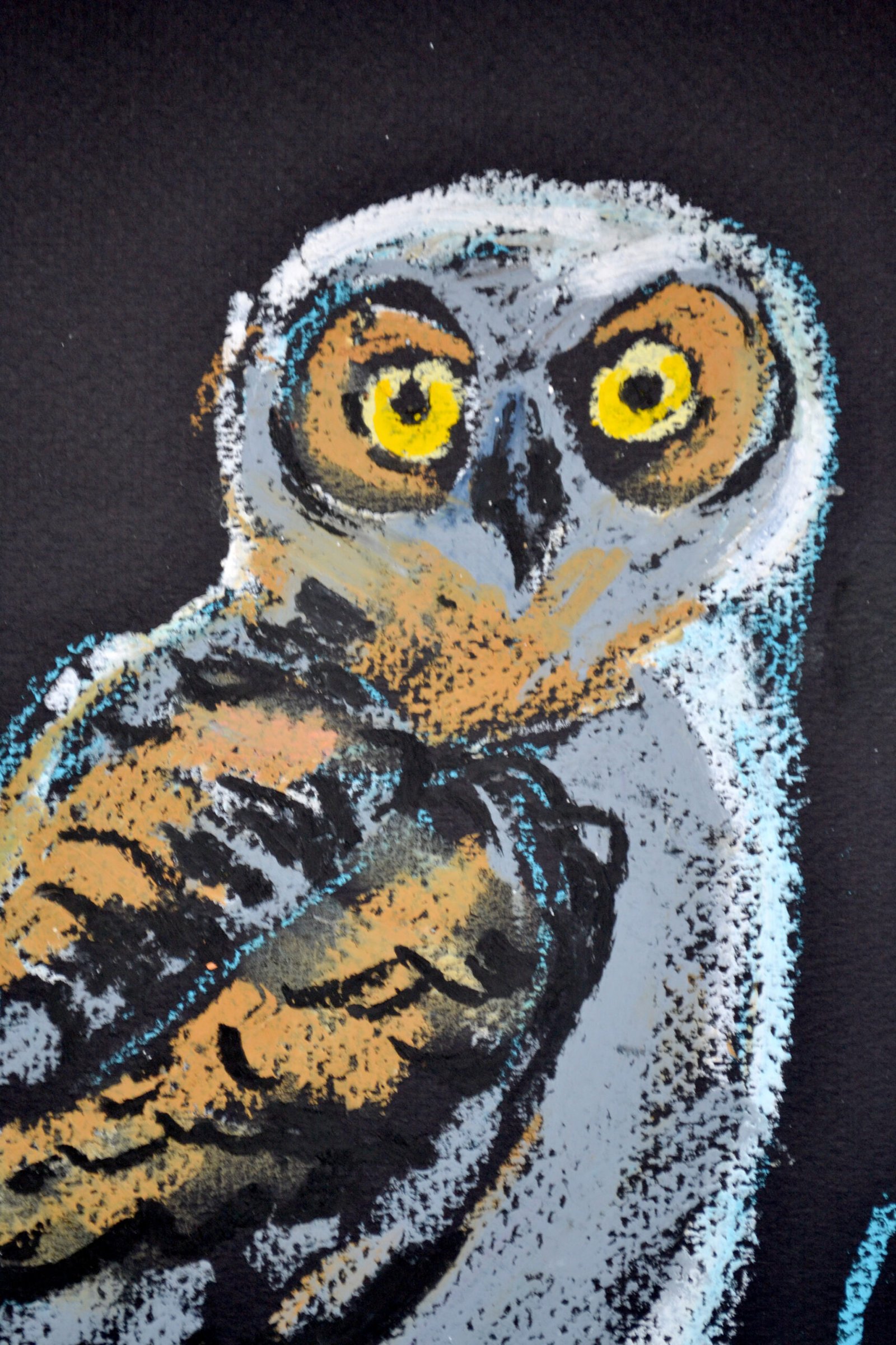 Owl on a Branch. Oil Pastel on Paper. – Lada Kholosho – Original Oil ...